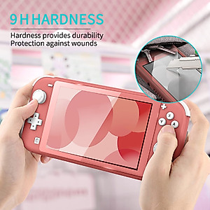 DLseego Carrying Case for Nintendo Switch lite, Newest Design Portable Travel Carrying Case 4 in 1 Accessories Kit with 1 Pcs Glitter case, 2 Pcs Screen Protectors and 4 PcsThumb Grips Caps -- Pink