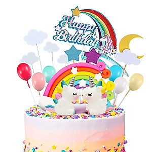 MOVINPE 21pcs Unicorn Cake Topper Kit Cloud Rainbow Balloon Happy Birthday Banner Cake Decoration For Boy Girl Kid Birthday