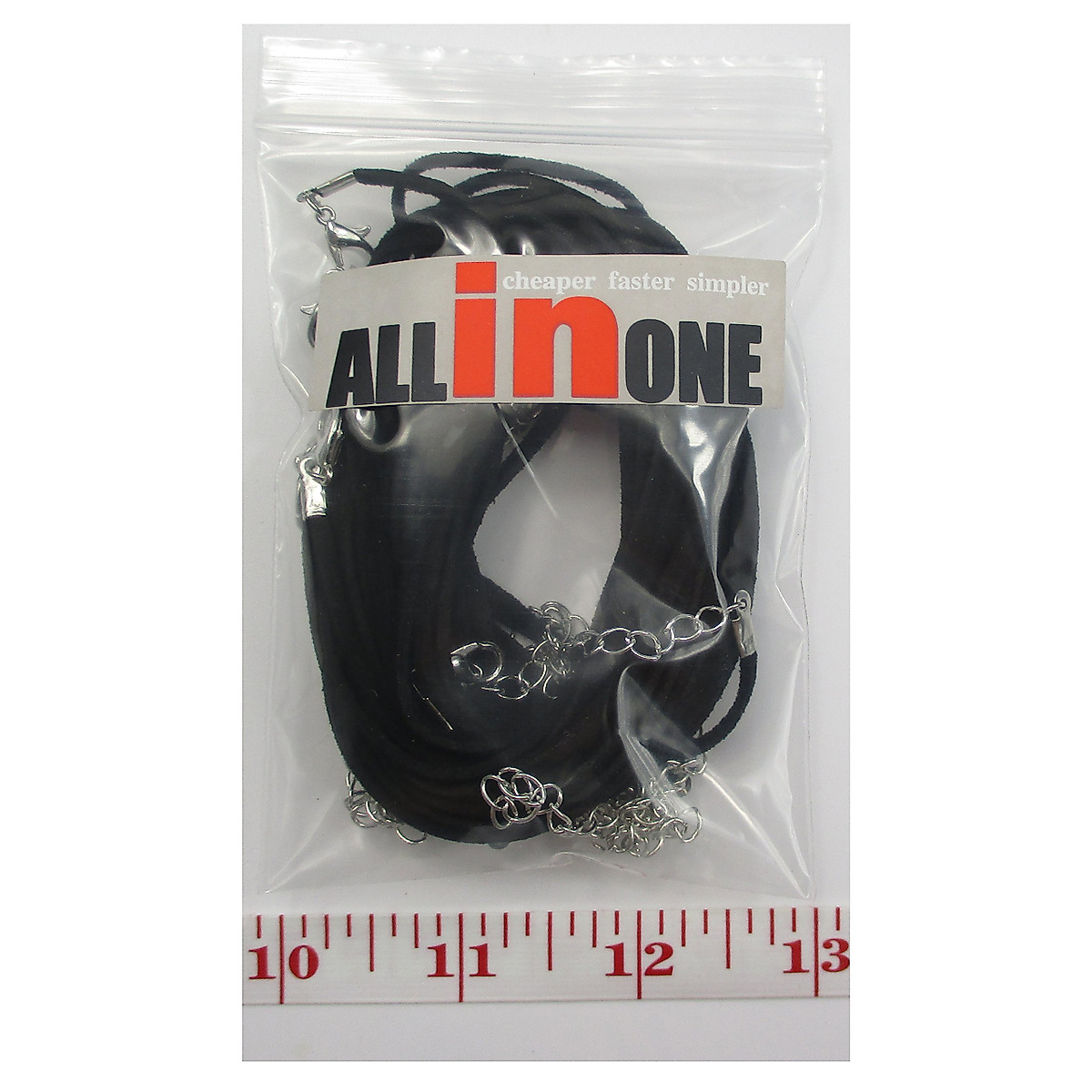 ALL in ONE 10pcs Faux Leather Suede Cord Necklace with Lobster Clasp Extended Chain (25", Black)