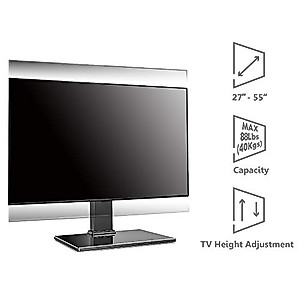 FITUEYES Universal TV Stand Table Top TV Stand for 27-55 inch LCD LED TVS Height Adjustable TV Base with Tempered Glass Base Wire Management VESA 400x400mm Holds up to 88 Pounds