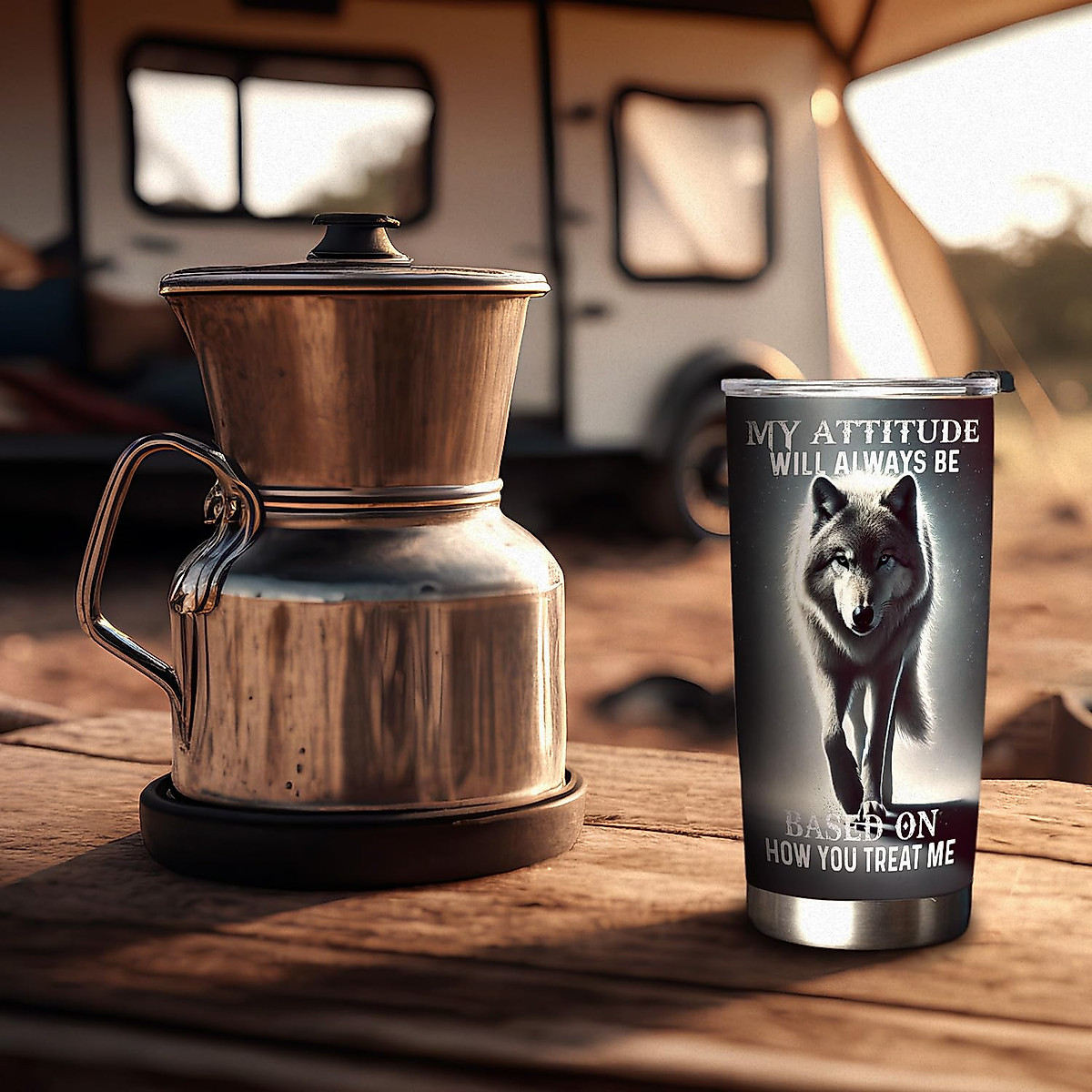 20oz Wolf Tumbler, Wolves Attitude Gifts for Wolf Lovers, Coffee Thermos for Men, Women, Stainless Steel Double Wall Vacuum Insulated Coffee Mug, Travel Cup with Lid - A