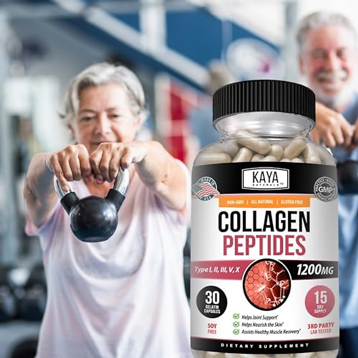 Kaya Naturals Multi Collagen Peptides Complex Powder for Women and Man, Vital for Hair, Skin, Nails, and Anti-Aging, Types I, II, III, V & X Collagen Protein Blend | Capsules - 30 Count Supplement