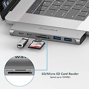 WAVLINK USB C Hub, 7-in-2 Type C Adapter Mini Docking Station with Thunderbolt 3 USB C Port, 4K HDMI, 2 USB 3.0, SD/TF Card Reader, 100W PD for MacBook Pro 2016-2020 MacBook Air 2018-2020
