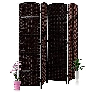 Divider Room Panel, 4 Panel 6 Ft Folding Privacy Screens, Freestanding Hinged Room Dividers (Brown)