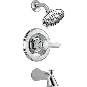 Delta Faucet Lahara 14 Series Single-Handle Tub and Shower Trim Kit, Shower Faucet with 5-Spray Touch-Clean Shower Head, Chrome T14438 (Valve Not Included), Without Rough