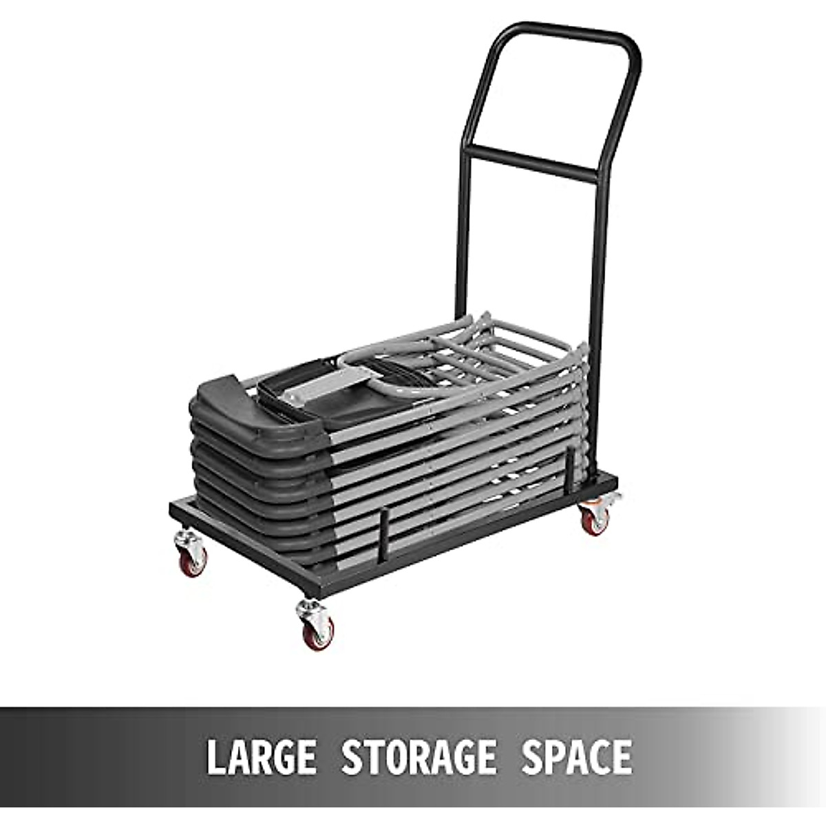 VEVOR Folding Chair Dolly, 39.4"L x 20"W x 43.7"H L-Shaped Steel Foldable Storage Cart, 2 Swivel Casters with Brakes & 2 Fixed Straight Casters, for Commercial Home Kitchen Folding Chairs Transport