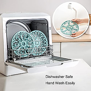 Silicone Trivet Mat - Non-Slip & Heat Resistant Kitchen Hot Pads for Countertops & Table - Kitchen Trivets for Hot Dishes & Cookware - Hot Pot Holder for Pots & Pans - Turquoise,Set of 3