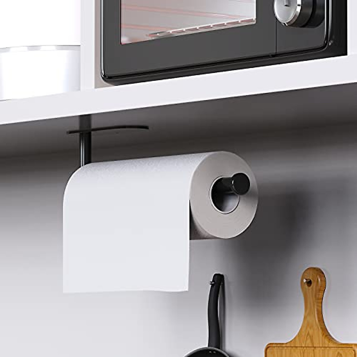 Wall Mount Paper Towel Holder 13.2 Inch Under Cabinet Paper Towel Holder Self Adhesive or Drilling Under Counter Paper Towel Holder for Kitchen,Bathroom,Cabinet Stainless Steel SUS304(Black)