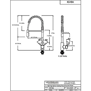 Westbrass KS18A-1220 21" Commercial Kitchen Faucet with Dual Function Open Coil Pull Down Sprayer and 1-Lever Handle, Oil Rubbed Bronze/Stainless Steel