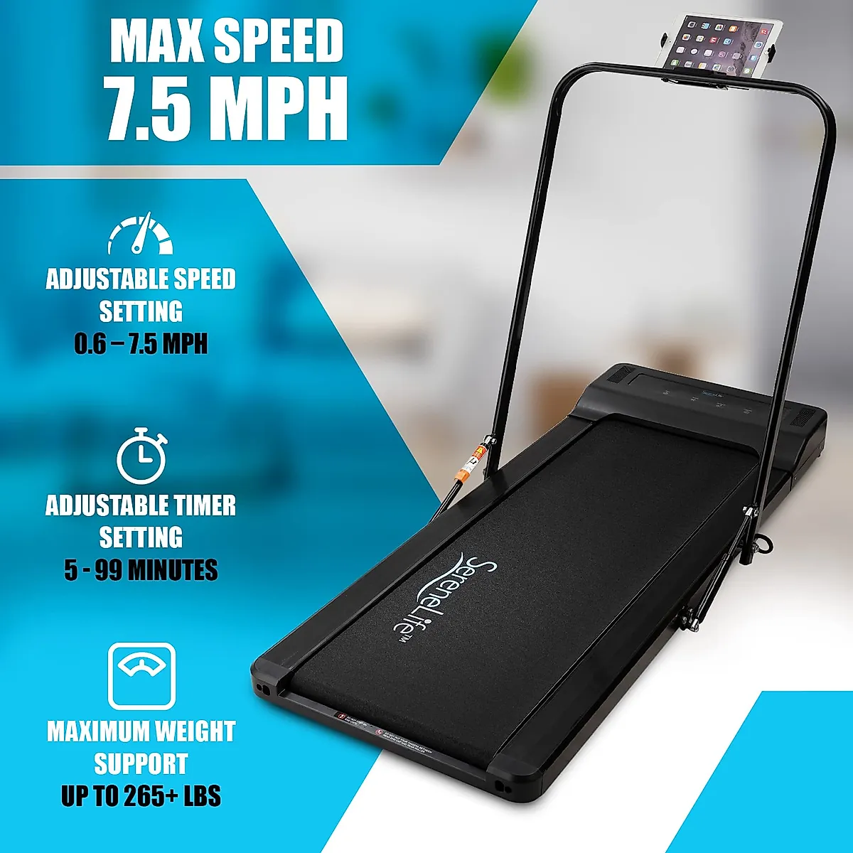 SereneLife Folding Treadmill Exercise Running Machine, Under Desk Storage, Electric Motorized with16 Pre-Set Program, Bluetooth Integration, Home Gym/Office, Walking or Jogging, 265lbs Capacity