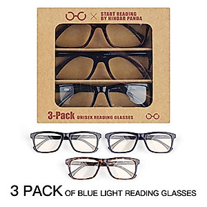 HINDAR PANDA 3 Pairs Reading Glasses Blue Light Blocking,Spring Hinge Readers for Men Amber Tint Anti UV Digital Eyestrain (3 Pack Mix Color, 1.5)