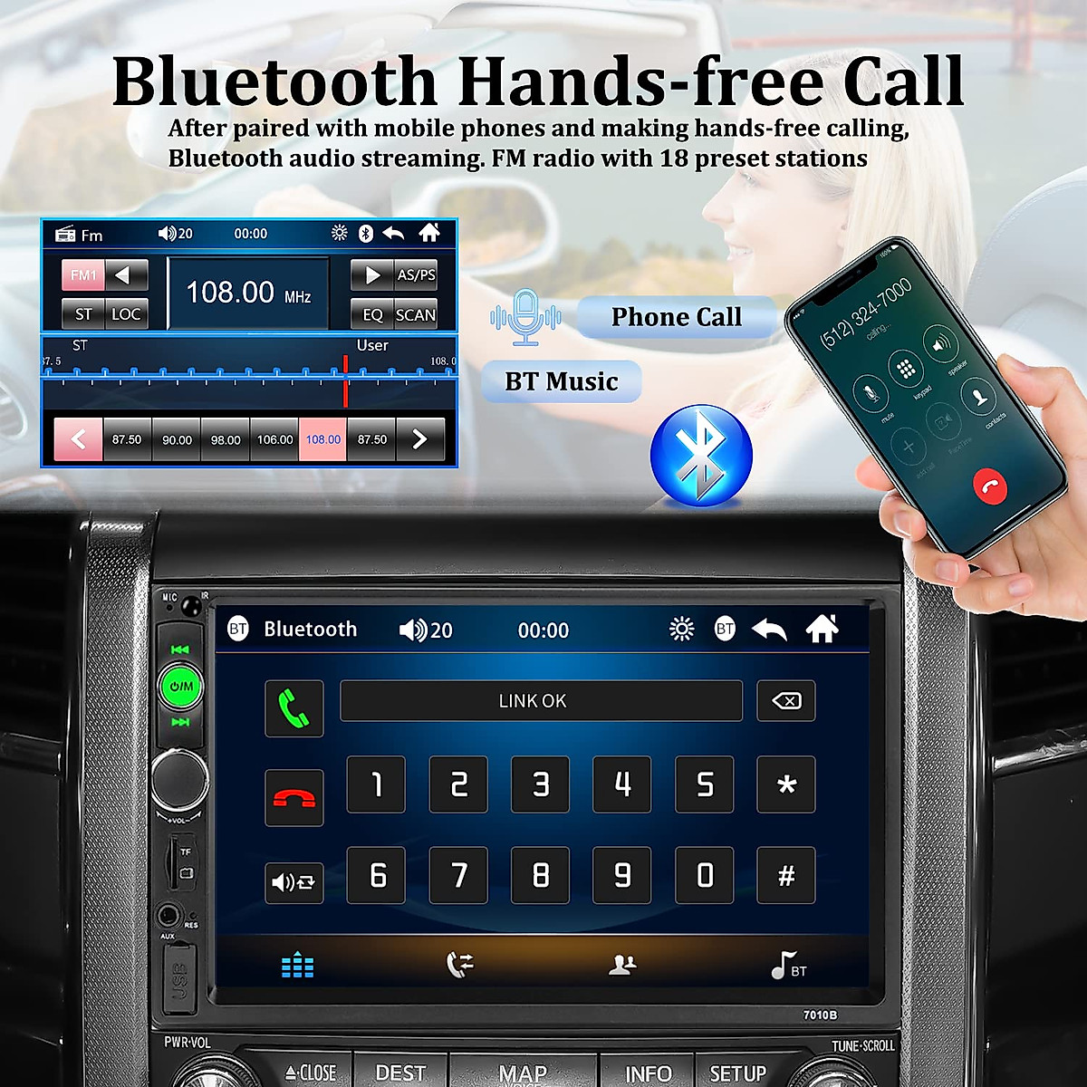 Car Stereo Double Din Bluetooth Car Radio 7 Inch MP5 Player HD Touch Screen FM Radio Audio Receiver AUX in USB TF Card Input UNITOPSCI Multimedia Player Mirror Link with Backup Camera