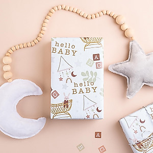 WRAPAHOLIC Baby Shower Wrapping Paper Sheet - 6 Sheets Hello Baby Design Folded Flat for Birthday, Party - 19.7 Inch X 27.5 Inch Per Sheet