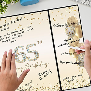 DARUNAXY Black Gold 65th Birthday Party Decorations, Happy 65th Birthday Alternative Signature Guest Book for Men Women Cheers to 65 Years Old Gifts 65 Birthday Signing Card Board Party Supplies