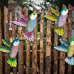 Cruis Cuka Metal Wall Art Garden Decor Mini Cute Hummingbird Wall Sculpture Fence Decorations for Outside 5.3 * 4.7" - Set of 4