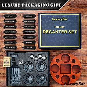 Cigar Whiskey Decanter Sets for Men with 4 Chillball & Bamboo Tray,Whiskey Decanter Set Liquor Decanter Whiskey Set Gifts for Men,Tequila Decanters for Alcohol,Bourbon Decanter