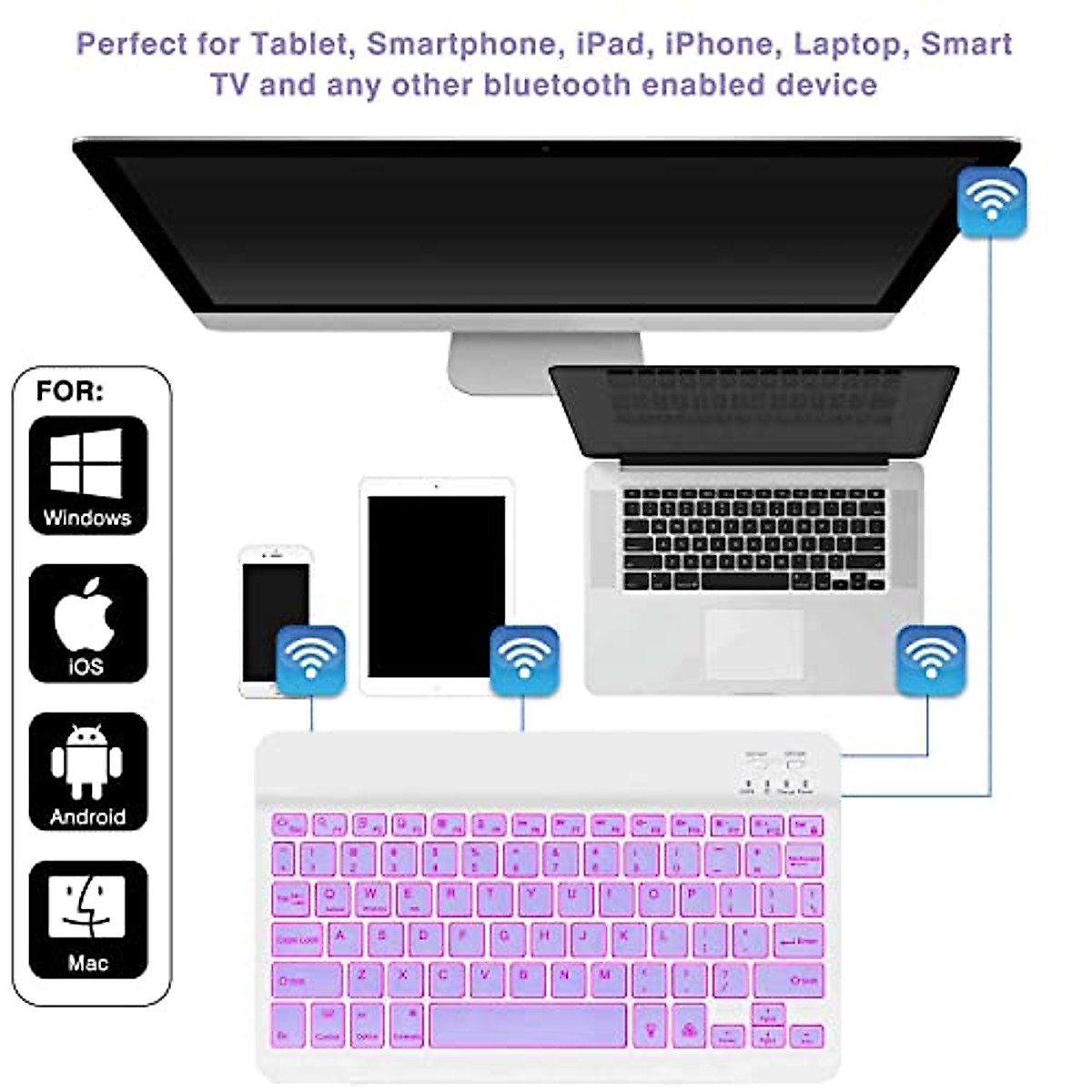 UX030 Lightweight Ergonomic Keyboard with Background RGB Light, Multi Device Slim Rechargeable Keyboard Bluetooth 5.1 and 2.4GHz Stable Connection Keyboard Compatible with Dell G15 5511 Gaming Laptop