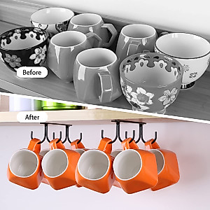 Fvstar 2pcs Mugs Holder Under Cabinet,Coffee Cups Hooks Under Shelf,Metal Mugs Drying Racks,Iron Mugs Hanging Organizer,Under Cabinet Hanger for Mugs,Kitchen Utensils,Black