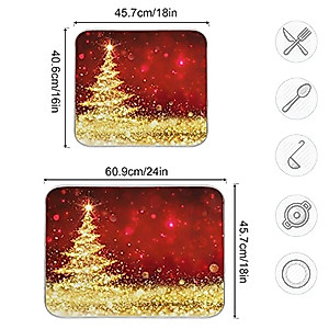 Christmas Tree Snowflake Red Dish Drainer Tray Kitchen Heat Resistant Mat Dish Drying Mat Microfiber 18 x 24 Counter Mat Kitchen Dish Mat