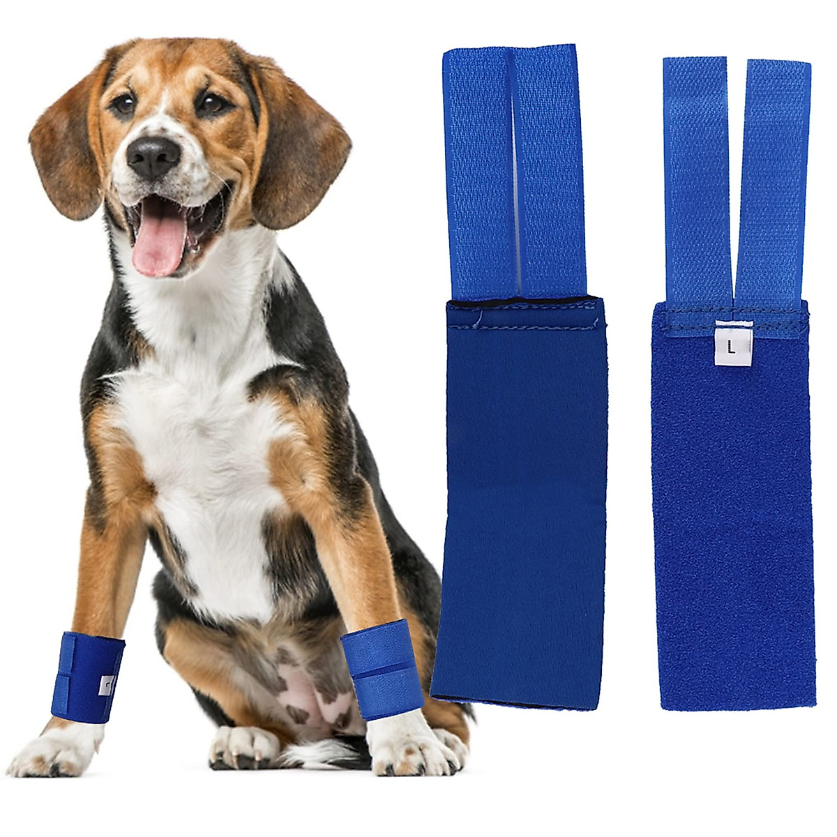 JOROBURO 2PCS Set Pet Kneepad, Blue Polyester Cotton Pet Wrist Guard Knee Protector, Dog Front Leg Braces Carpal Support Pet Wrist Guard for Dogs Injuries Care (Front Legs L ((2
