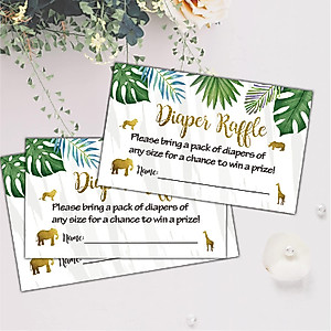 Diaper Raffle Tickets, Baby Shower Invitations Insert Cards, Baby Shower Game (50 Pack) Jungle Safari, Green