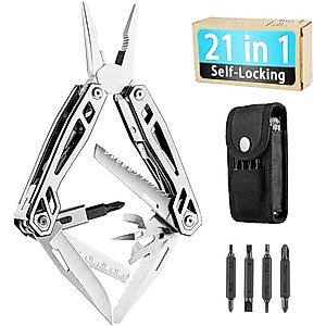 WETOLS Multitool, Gifts for Men, 21-in-1 Multi-Tools, Hard Stainless Steel Multi-Pliers, Foldable & Self-Locking, Multi-pliers Used as Knife, Bottle Opener, Screwdriver, Sickle etc, WE-182…