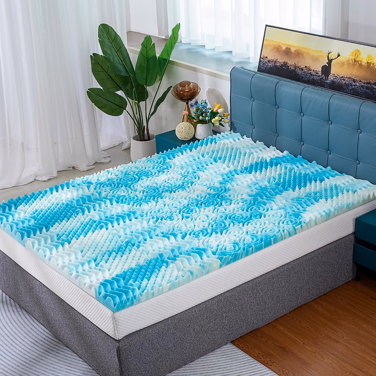 Askme 2 Inch 7-Zone Twin Memory Foam Mattress Topper, Cooling Gel Foam Mattress Topper for Pressure Relief,Bed Topper in a Box CertiPUR-US Certified, Twin Size