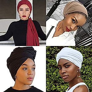 YMHPRIDE 4 Pieces Stretch Jersey Turban Head Wrap Knit Headwraps Urban Hair Scarf Solid Color Ultra Soft Extra Long Breathable Head Band Tie for Women