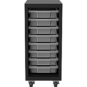 Lorell Pull-out Bins Mobile Storage Tower, Black/Clear
