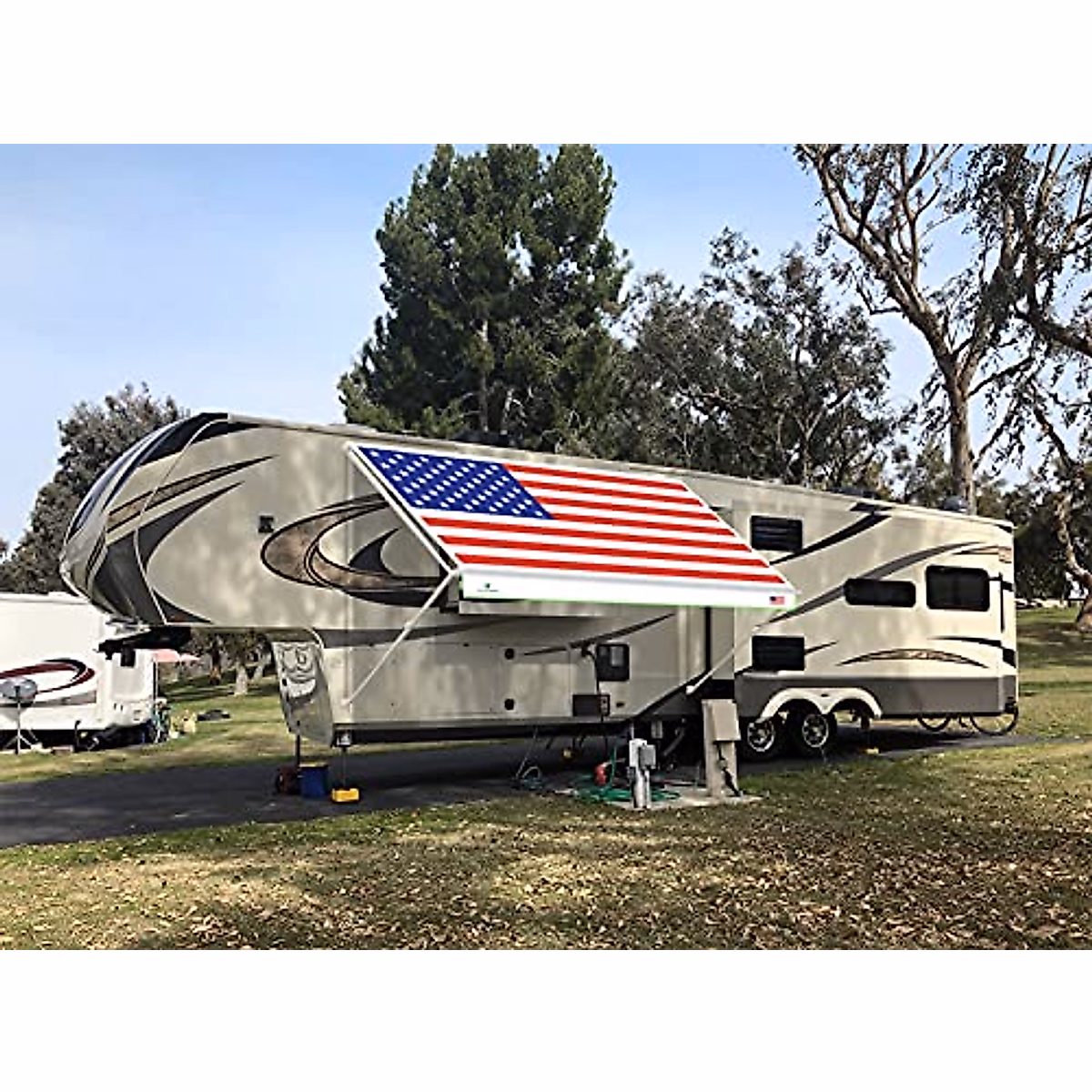 Leaveshade RV Awning Fabric Replacement Camper Trailer Awning Fabric Super Heavy Vinyl Coated Polyester 15'3''(Fit for 16' Awning)-USA Flag (Custom Looking)