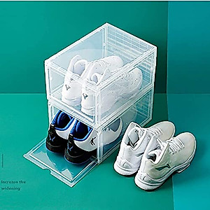 Clear Shoe Box, Set Of 6, Stackable Plastic Acrylic Boxes, Drop Front Shoe Holder Cubby Storage Cube Organizer Containers For Closet Men/women Large High Top 13.4”x 9.8”x 7.2'', Cajas Para Zapatos