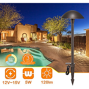 CLOUDY BAY 3000K/4000K/5000K Selectable LED Landscape Pathway Light,5W 12V~15V AC/DC Low Voltage Path Lighting,Waterproof,6 Pack