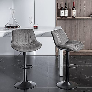 Nalupatio Bar Stools Set of 2 Adjustable Counter Height Morden Swivel Bar Stools with Backs Performance Fabric Seat Island Chairs for Home Kitchen Dark Grey