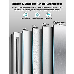 SUCISENI Outdoor Beverage Refrigerator, 24 Inch Undercounter Beverage Fridge Cooler Holds 180 Cans, Stainless Steel Refrigerator with Lockable Door for Home Bar, Outdoor Kitchen Patio or Commercial