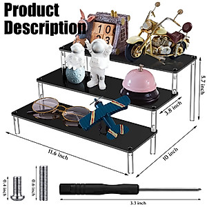 2 Packs Tiered Display Stand For Craft Shows Display Racks Acrylic Risers Black Display Shelves Vendors Cardboard Organizer Table For Products Collection Dessert Perfume Cologne Display(3 Tiers)
