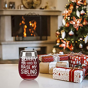 Waipfaru Sorry You Had to Raise My Sibling Stemless Wine Glass, Funny Mom & Dad Wine Glass, Gifts Idea for Mom & Dad Mother on Christmas Birthday Mother’ s Day Father’ s Day, Mom & Dad Gift, 15Oz