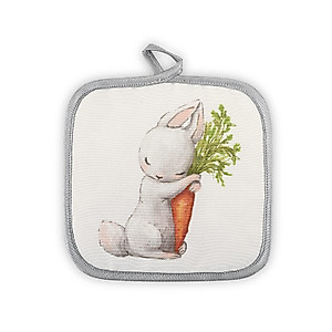 Kitchen Oven Mitts and Pot Holders Sets,Spring Cute Bunny Rabbit Print Oven Gloves and Potholders,Heat-Resistant Oven Gloves and Hot Pads for Cooking,Baking Grilling Spring/Summer.Gift Present