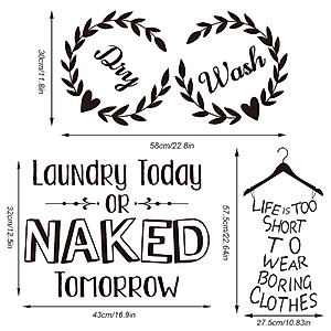 4PCS Laundry Room Wall Decal, DILIBRA Washer Dryer Bubble Soak Fold Repeat Wall Stickers, Quote Saying Signs Modern Trendy Washing Dry DIY Art Vinyl Wall Decor for Home Bathroom Closet