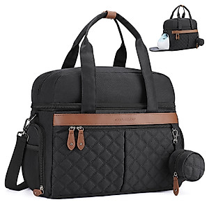 Breast Pump Bag, Diaper Bag Tote with 4 Cooler Pockets, Double-Layer Work Bag for Breastfeeding Mom fit 15'' Laptop