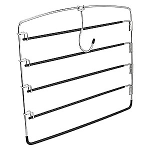 JAPCHET 6 Pack Pants Hangers Non Slip Space Saving Pants Hangers 5 Layers Stainless Steel Pants Hangers Swing Arm Space Saver Clothing Hangers Closet Organizer for Scarfs Trousers Ties, Black