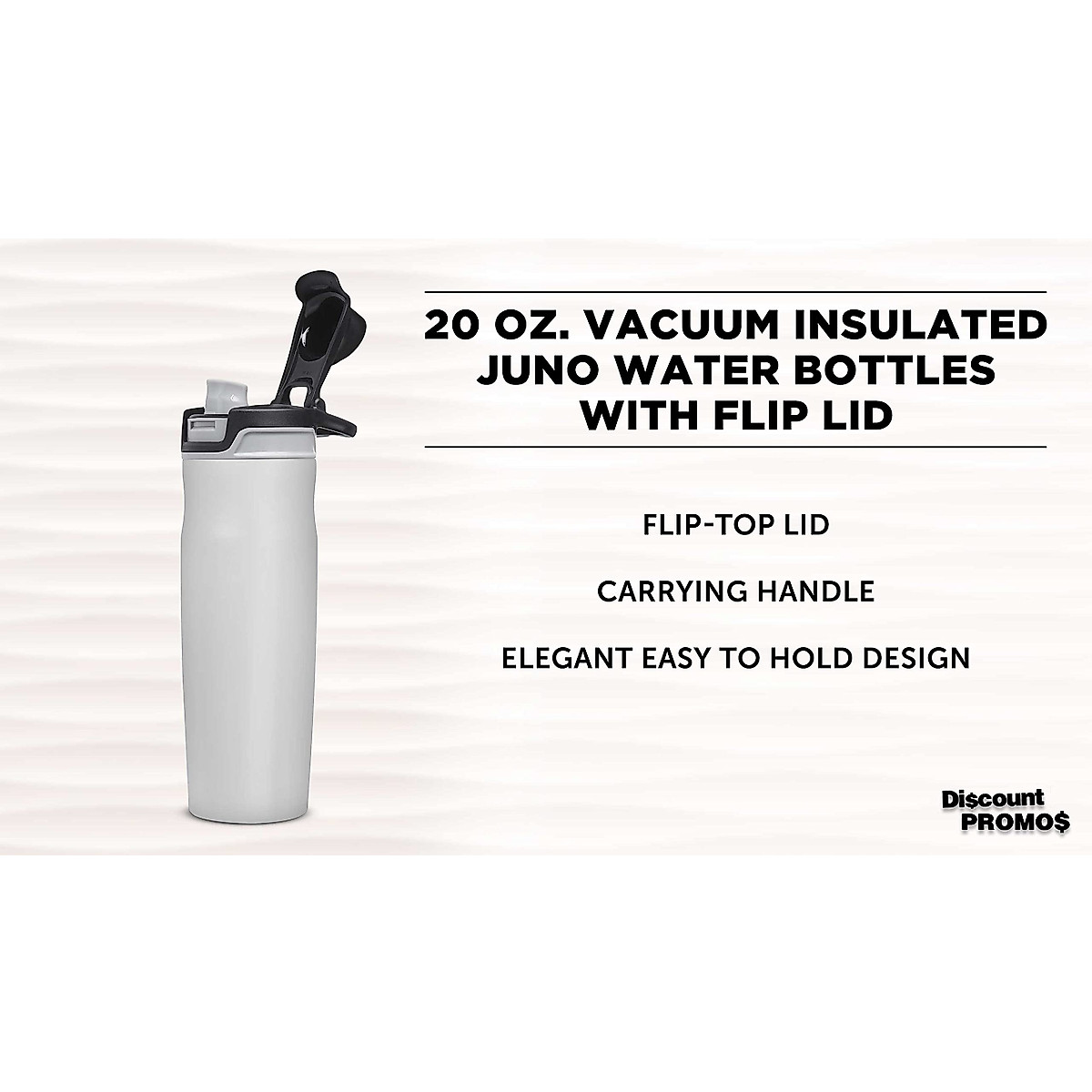 DISCOUNT PROMOS Juno Water Bottles with Flip Lid 20 oz. Set of 6, Bulk Pack - Reusable, Great for Gym, Hiking, Cycling and for School - White