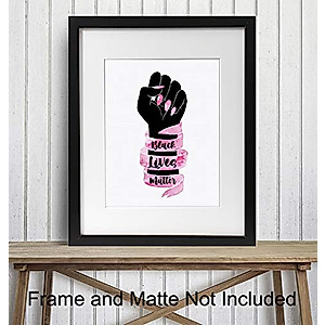 BLM Wall Art Sign - Black Wall Art - Black Lives Matter Home Decor, Room Decoration for Black Women - African American Art - Pink Black Pride Fist for Girls, Teens, Wife, Her, BFF - 8x10 Poster Print
