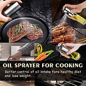 Shiadarix Oil Sprayer for Cooking, Olive Oil Sprayer Mister for Air Fryer, 100ml Glass Olive Oil Spray Bottle with Stainless Steel Cap, Oil Spritzer Dispenser for Kitchen Baking Frying (2 Piece Set)