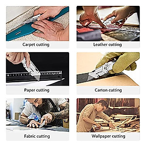 JTIEO Folding Utility Knife Sharp Box Cutters Heavy Duty Razor Knife for Cartons, Cardboard and Boxes Utility Knife- With 10 Pcs SK5 Stainless Steel Blades (Black)