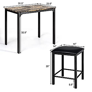 Giantex 3 Pcs Dining Table and Chairs Set with Faux Marble Tabletop 2 Chairs Contemporary Dining Table Set for Home or Hotel Dining Room, Kitchen or Bar (Beige & Black)