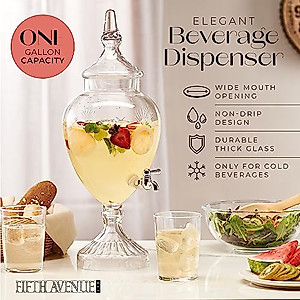Fifth Avenue Crystal Beverage Dispenser for Countertop - 1 Gallon Large Glass Drink Dispenser w/Spigot & Lid - Party Drink Dispenser for Sweet Tea Lemonade Punch Water, Juice Dispensers for Parties