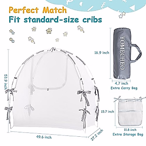 YOMECHEO Baby Crib Tent, Baby Safety Crib Tent to Keep Baby from Climbing Out and Falling, Crib Net to Keep Baby in，Baby Crib Cover Against Cats, Easy Set Up with Stable Rods Structure and Snaps