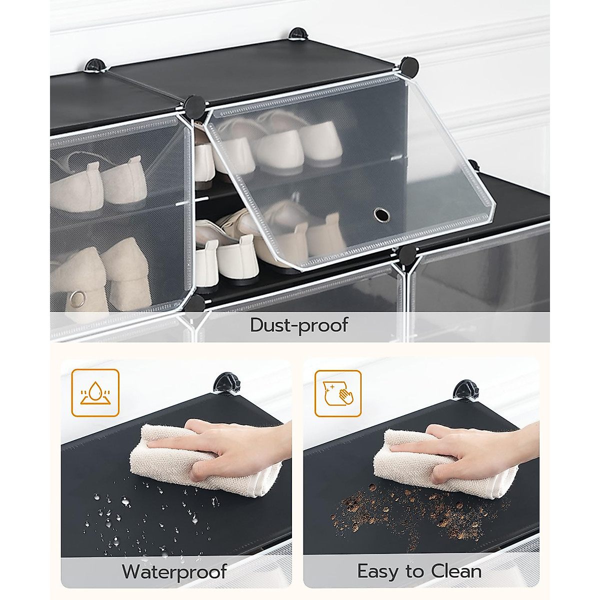 HOOBRO Shoe Rack, 6 Cubes Shoe Organizer with Doors, Plastic Panel Shoe Storage Cabinet for 24 Pairs of Shoes, for Closet, Bedroom, Entryway, Hallway, Black BK26SC01G1