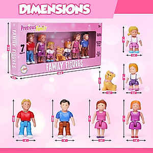 Playkidz Family Figures - Set of 7 Small Toy People for Dollhouse Play, Includes Parents, Sibling, and Pet - Doll House Accessories for Children