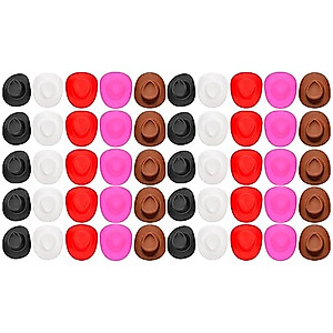 LOGOFUN 50pcs Mini Cowboy Hats Miniature Cowboy Hats Tiny Western Cowboy Hats Doll Costume Accessories for Dollhouse Decoration - Multicolored